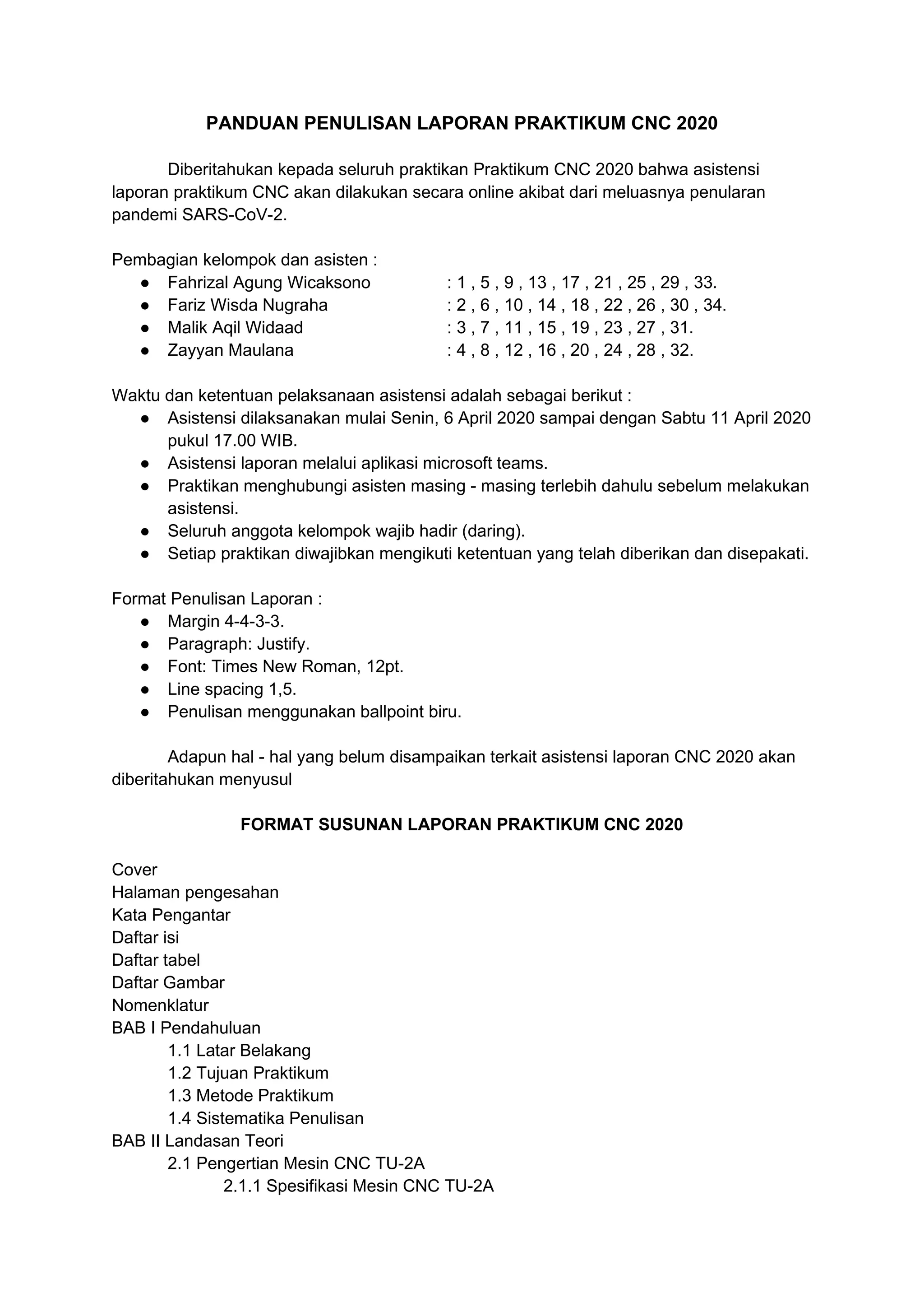 Format Penulisan laporan cnc 2020 Teknik Mesin Undip | PDF