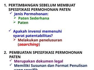 Penulisan Spesifikasi Paten ATAU DRAFTING PATEN | PPTX