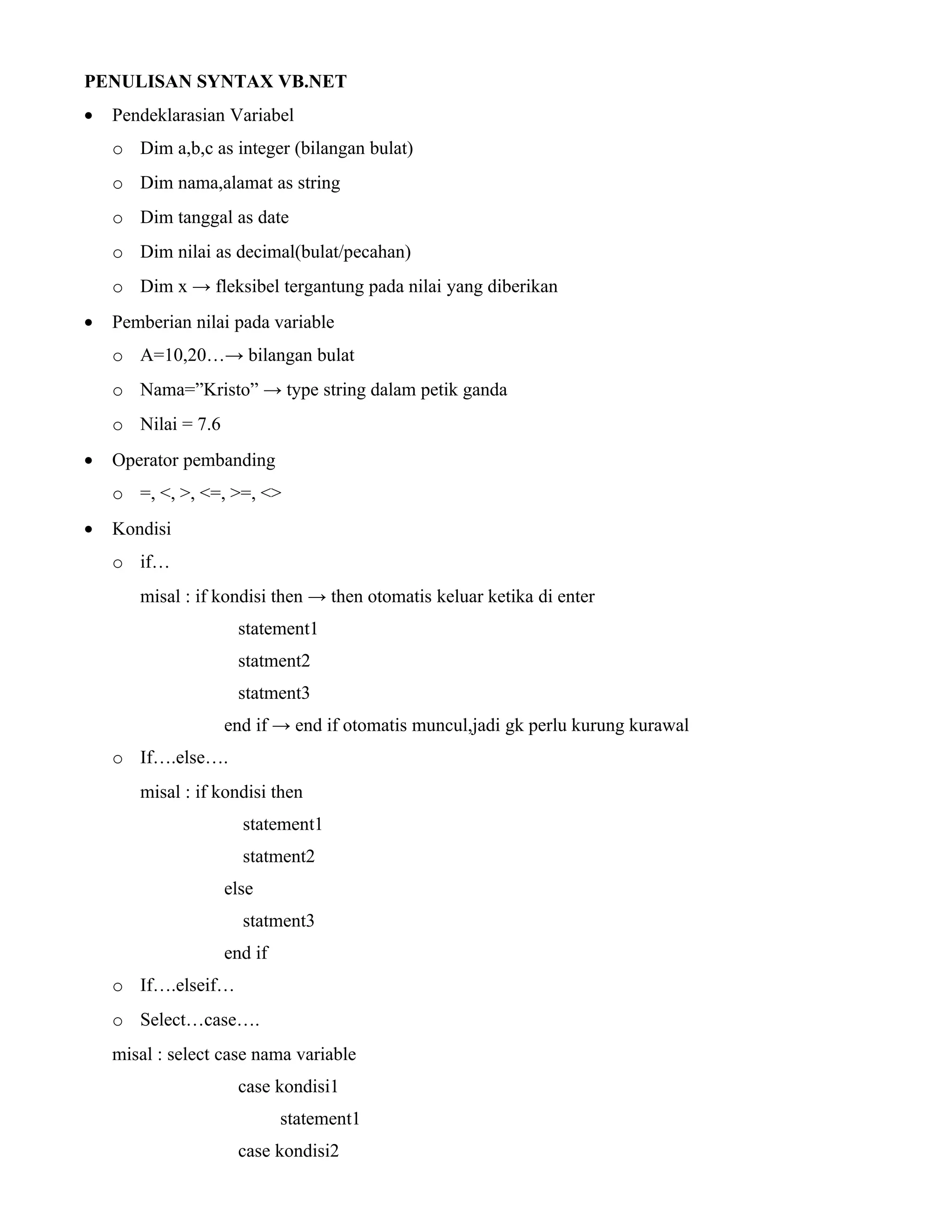 Penulisan syntax vb | DOC