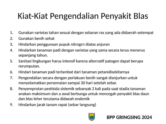 PENYAKIT BLAS PADA TANAMAN PADI DAN CARA PENGENDALIANNYA.pptx