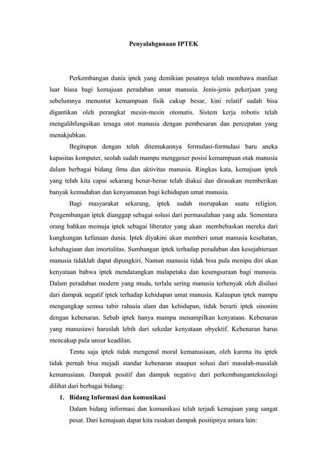 Penyalahgunaan iptek | PDF