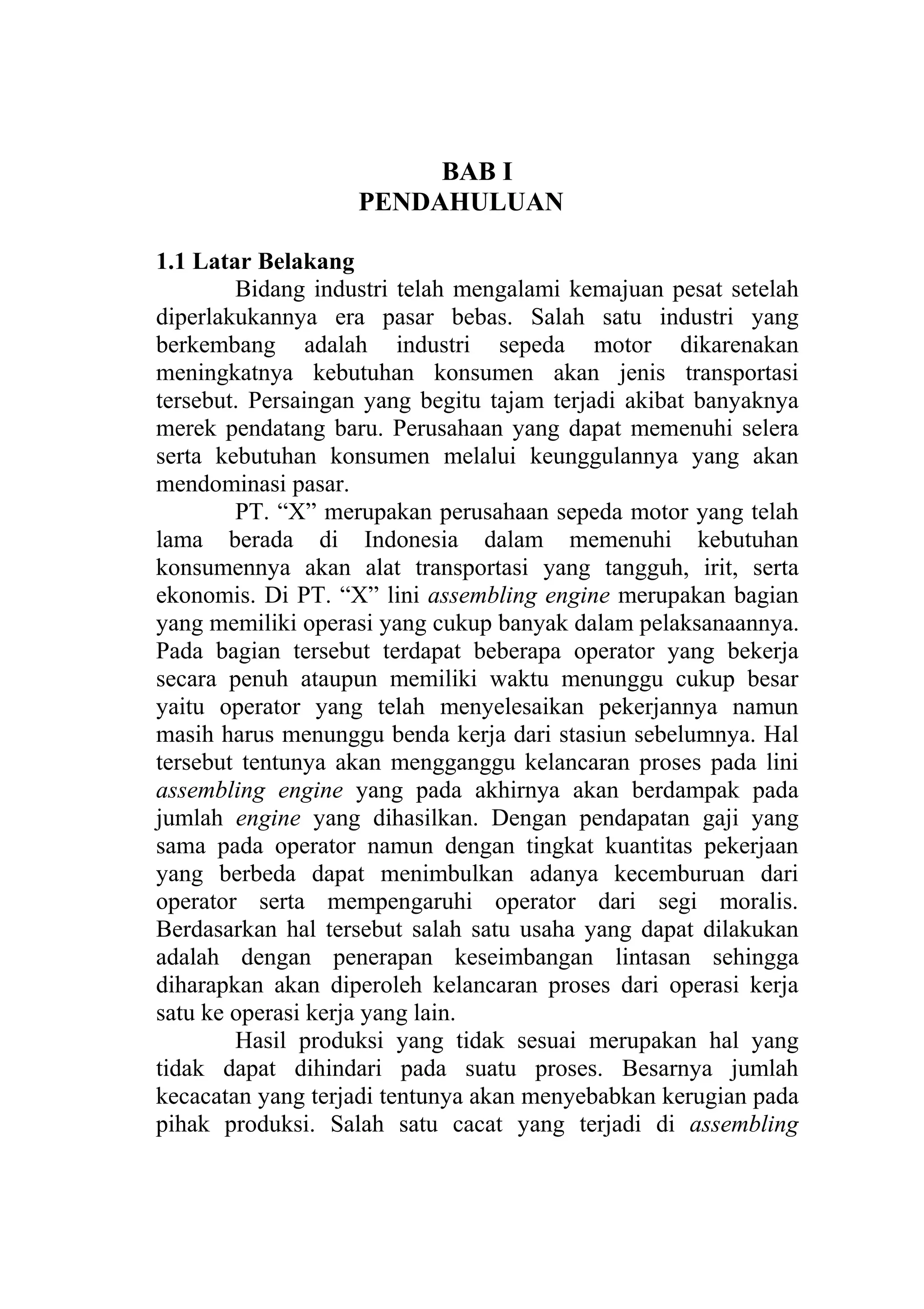 ANALISIS PENYEIMBANGAN LINTASAN SERTA PENGUJIAN PERBEDAAN SHIFT KERJA ...
