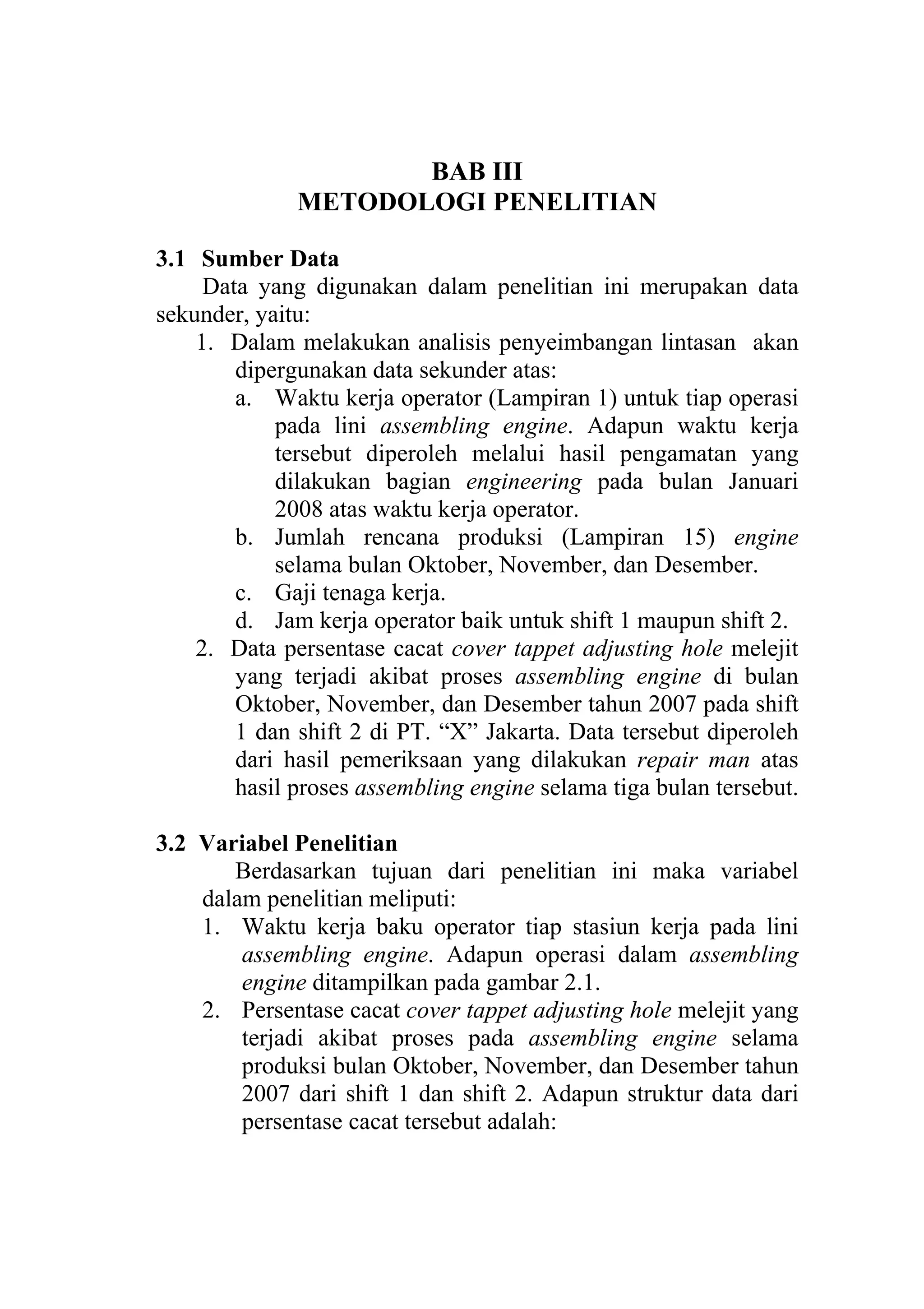 ANALISIS PENYEIMBANGAN LINTASAN SERTA PENGUJIAN PERBEDAAN SHIFT KERJA ...