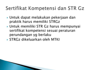 Penyelenggaraan pekerjaan dan praktik tenaga gizi | PPTX