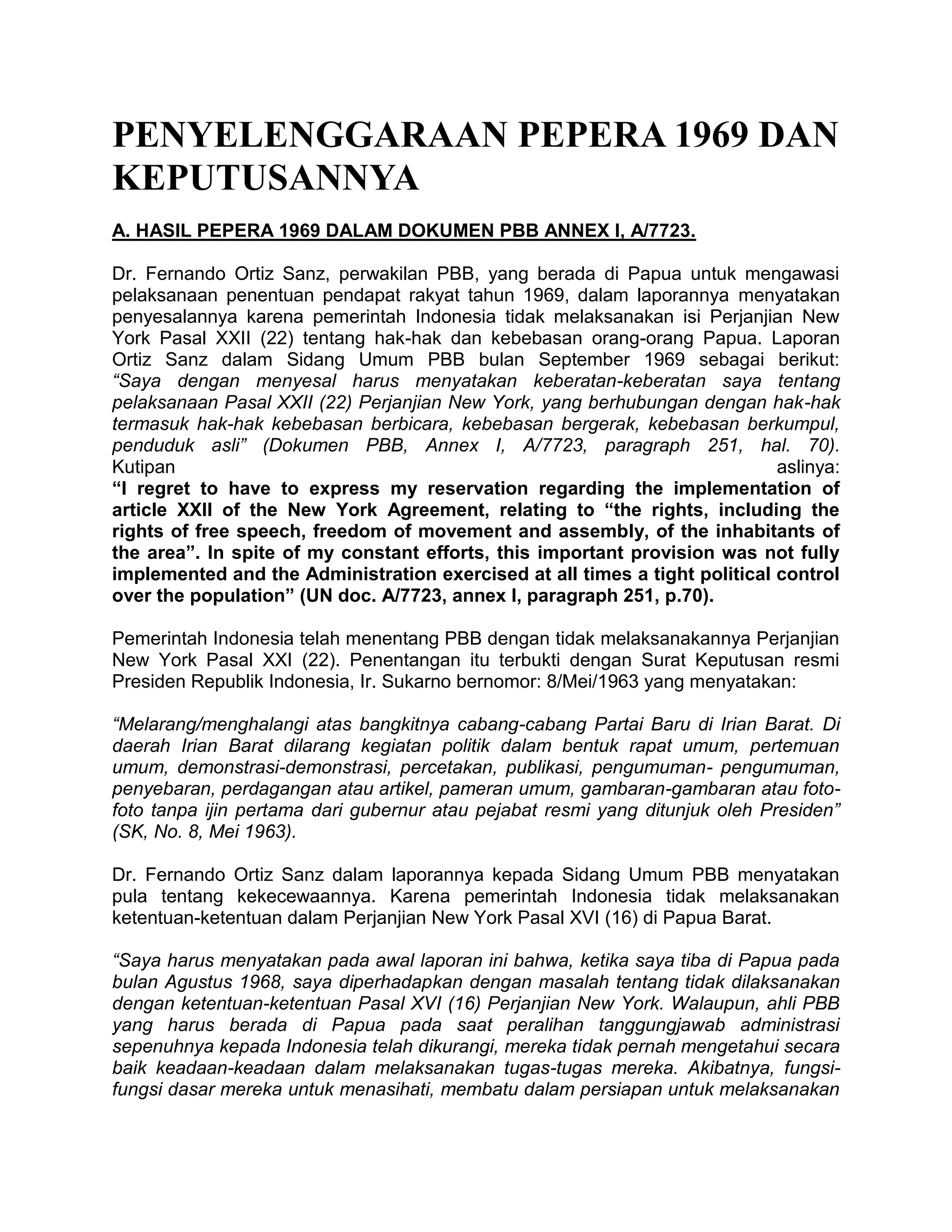 Penyelenggaraan pepera 1969 dan keputusannya | DOCX