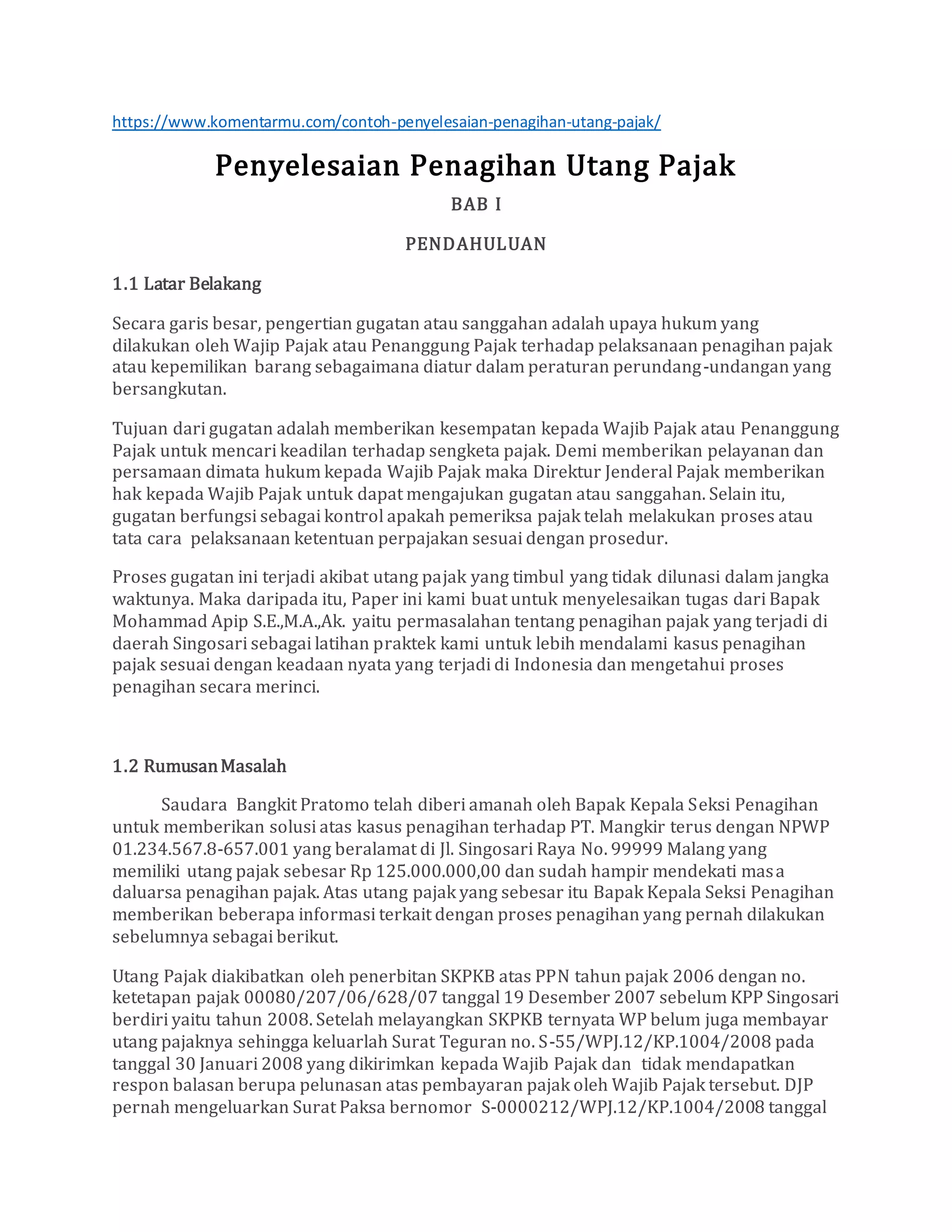 Penyelesaian penagihan pajak | DOCX