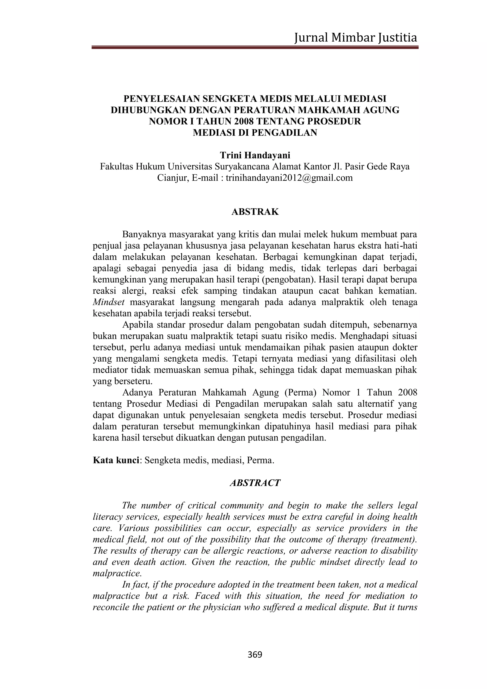 Penyelesaian sengketa medis | PDF