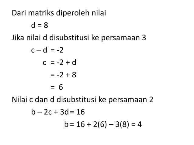 Penyelesaian sistem persamaan linear dengan metode gauss | PPTX
