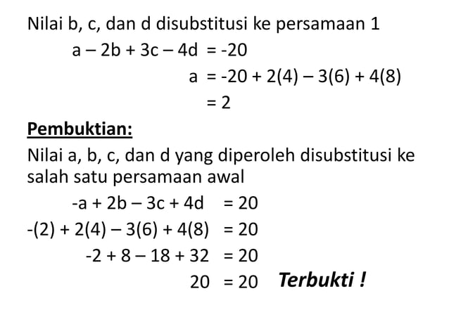 Penyelesaian sistem persamaan linear dengan metode gauss | PPTX
