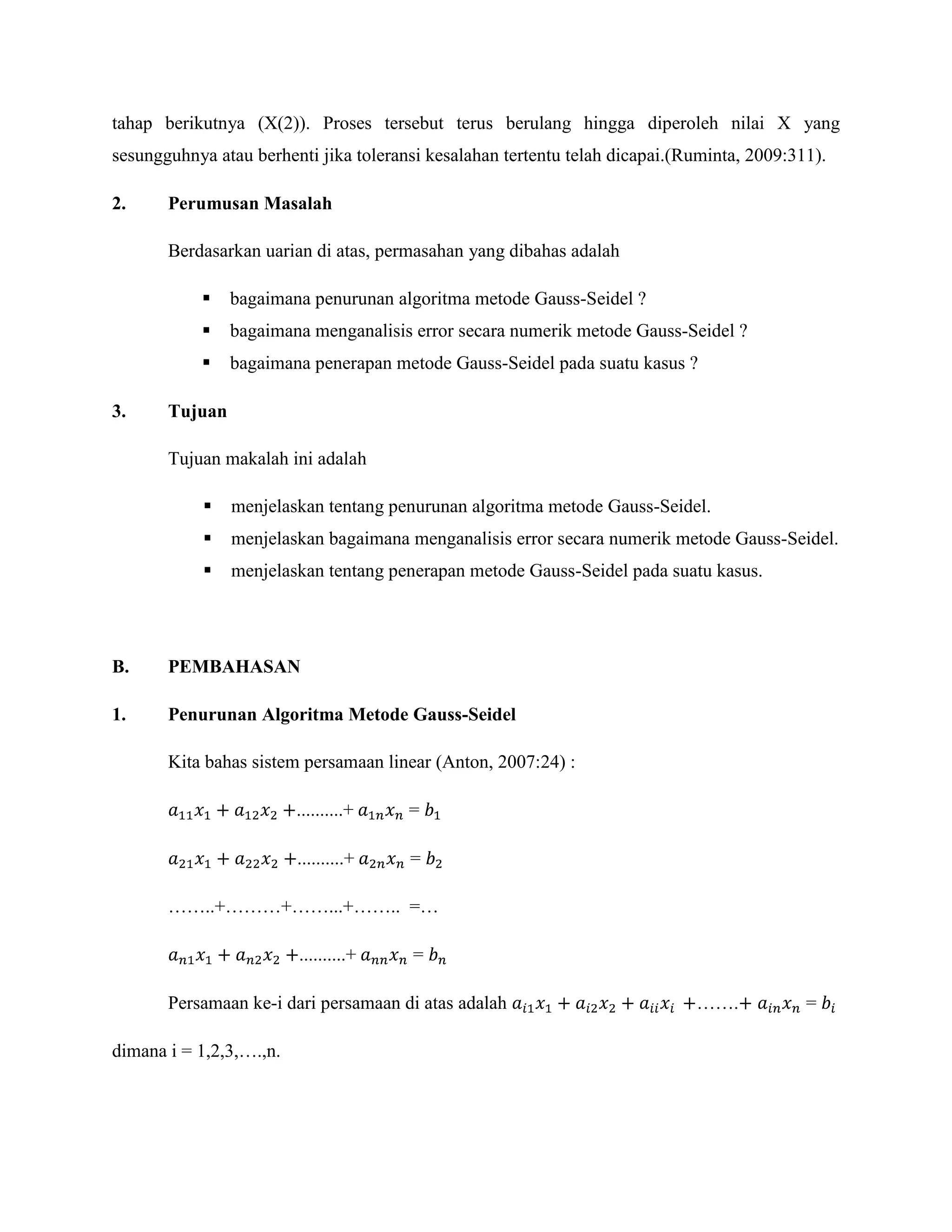 Penyelesaian sistem persamaan linear dengan metode iterasi gauss seidel ...