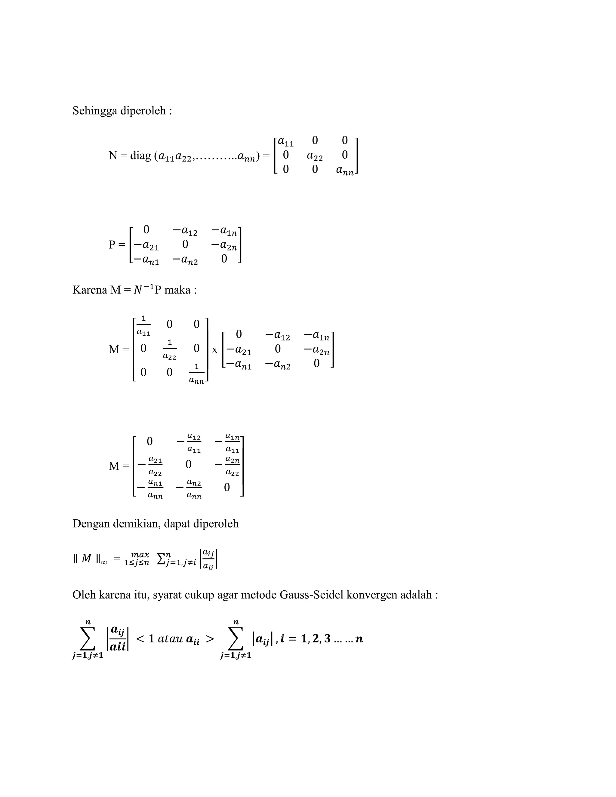 Penyelesaian sistem persamaan linear dengan metode iterasi gauss seidel ...