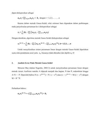 Penyelesaian sistem persamaan linear dengan metode iterasi gauss seidel ...