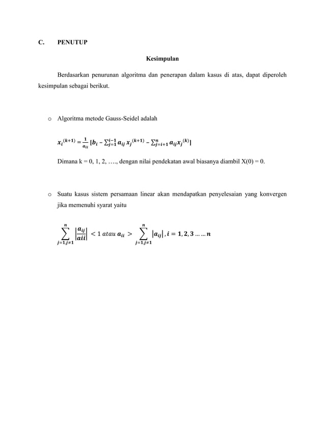 Penyelesaian sistem persamaan linear dengan metode iterasi gauss seidel ...