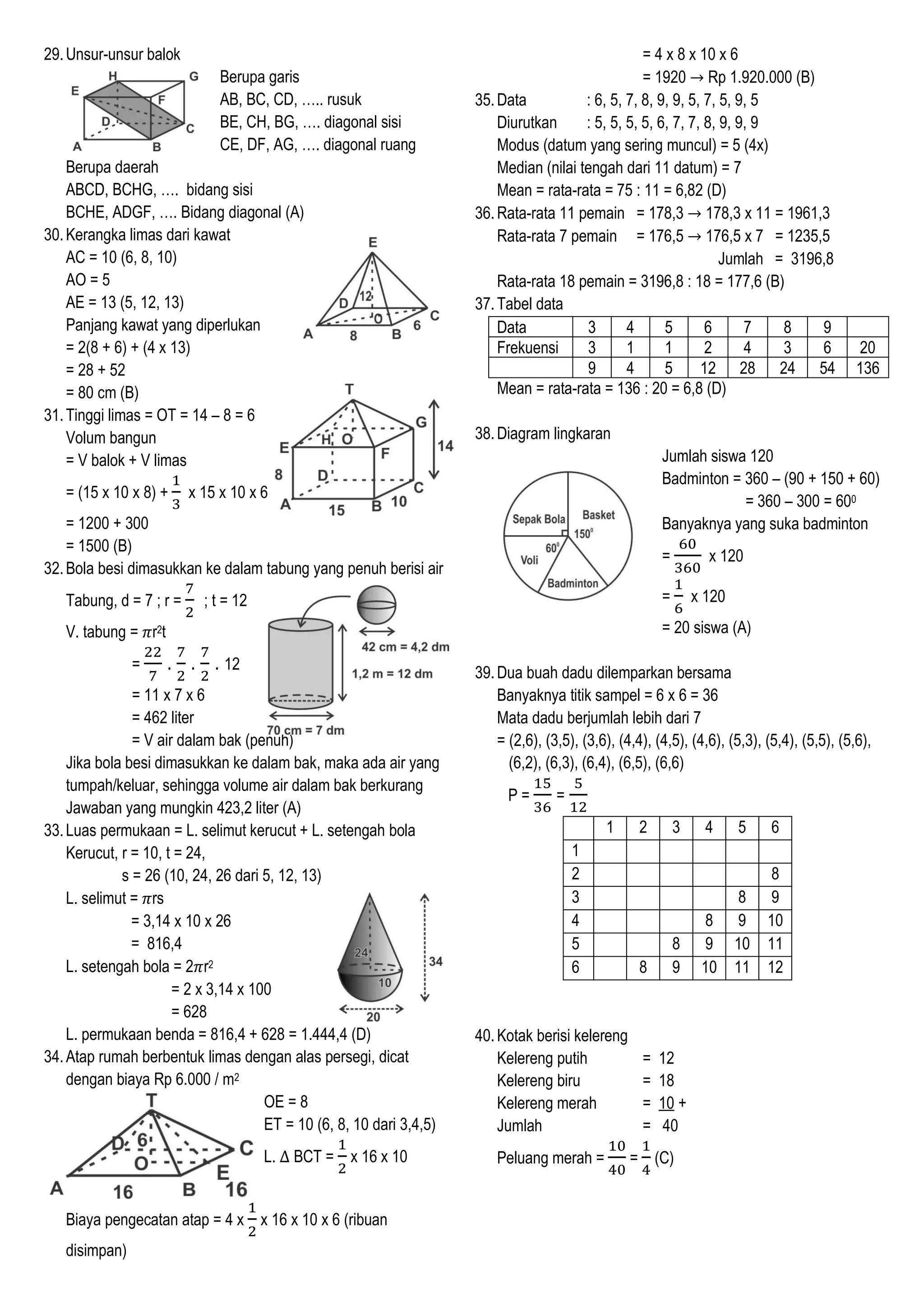 Penyelesaian soal ujian sekolah matematika smp kab. cilacap tahun 2013 | PDF