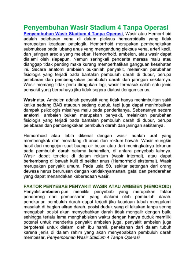 Penyembuhan wasir stadium 4 tanpa operasi | PDF