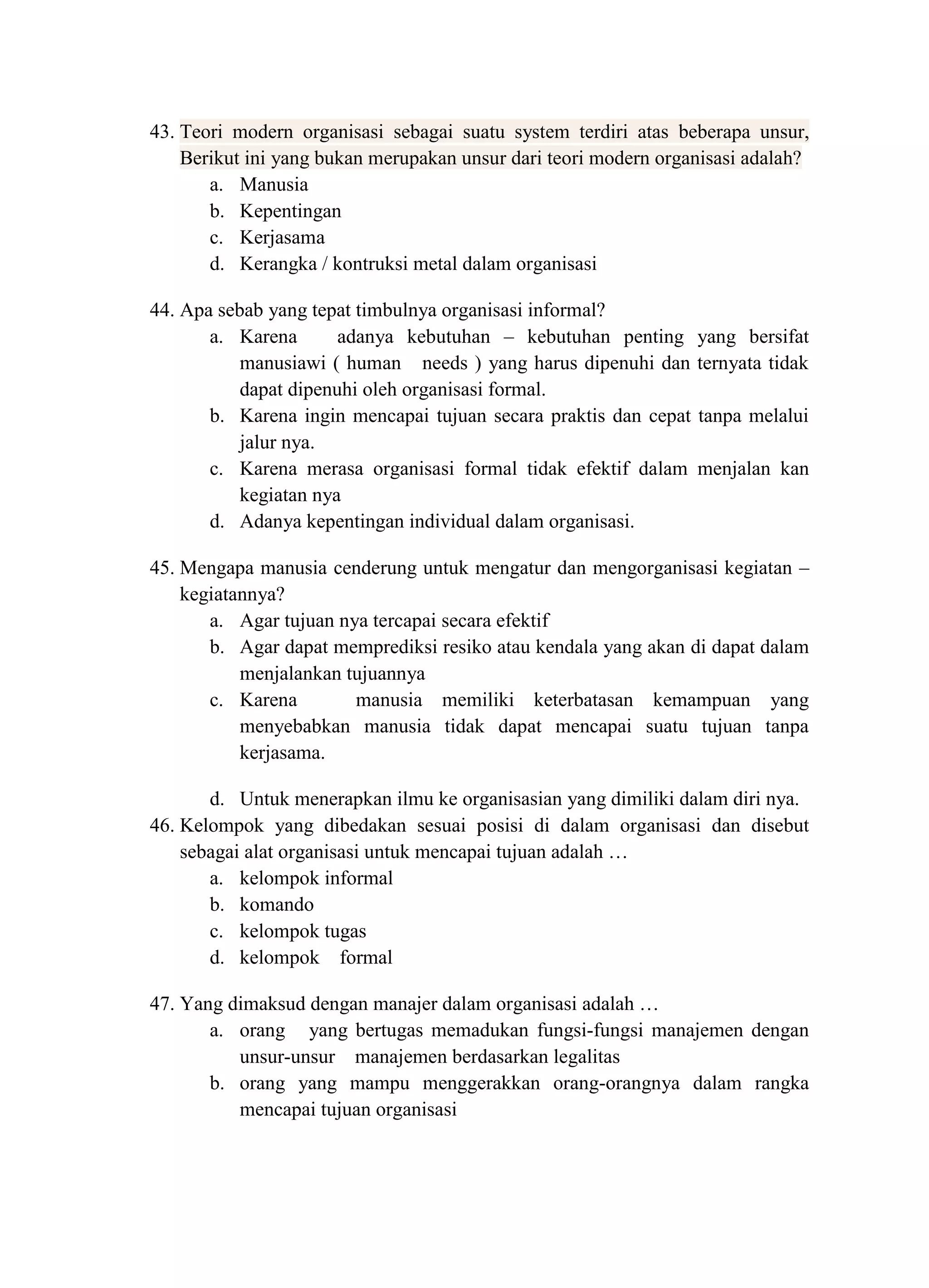 Contoh soal PG untuk Perilaku Keorganisasian | DOCX