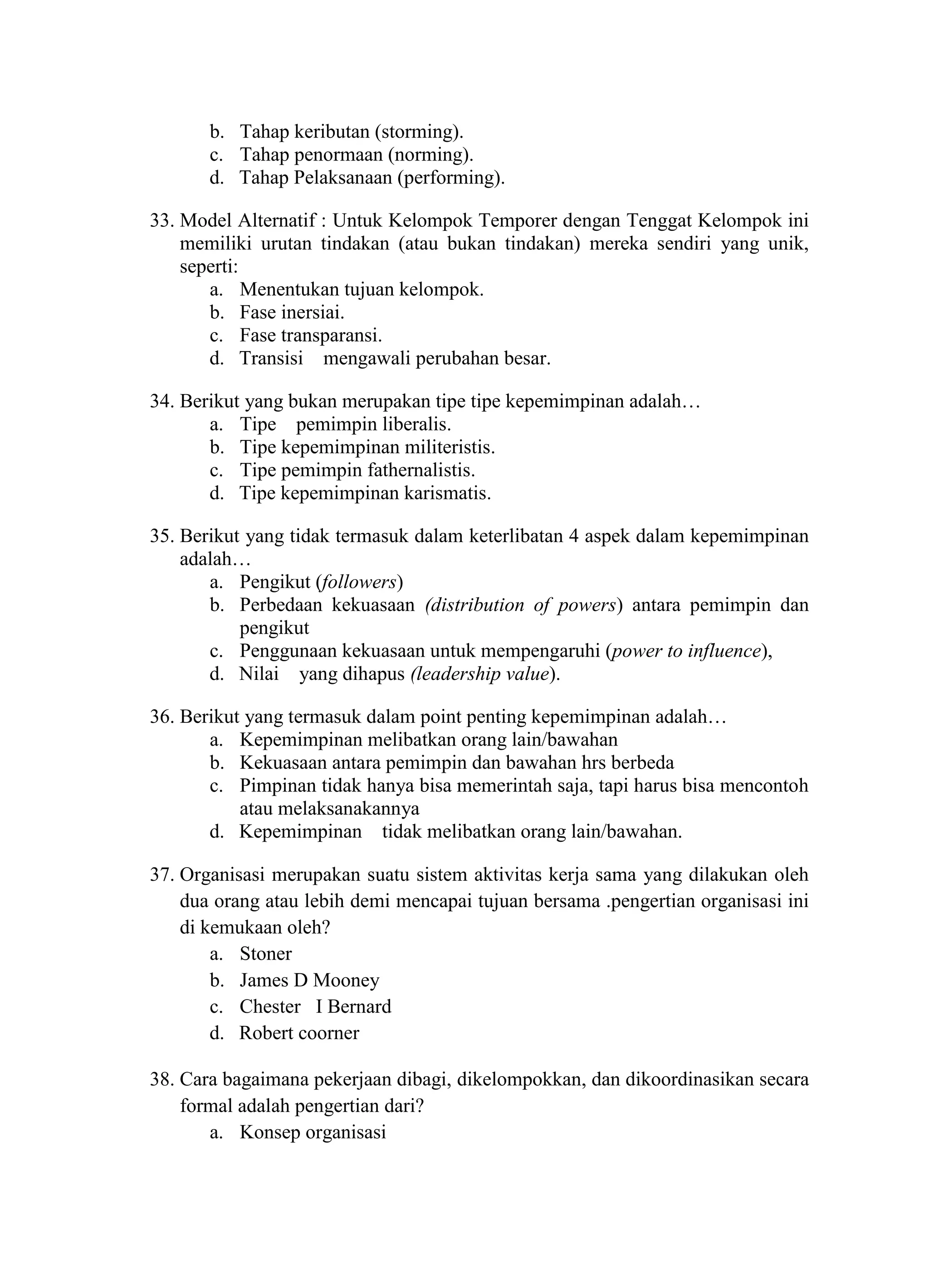 Contoh soal PG untuk Perilaku Keorganisasian | DOCX