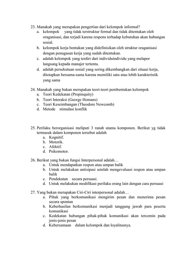 Contoh soal PG untuk Perilaku Keorganisasian | DOCX