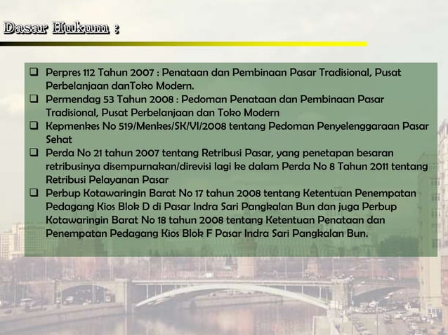 Penyusunan masterplan pasar indra sari kota pangkalan bun | PPT