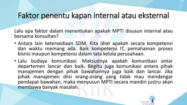 Penyusunan Master Plan TI - Mandiri atau bersama Konsultan | PPTX