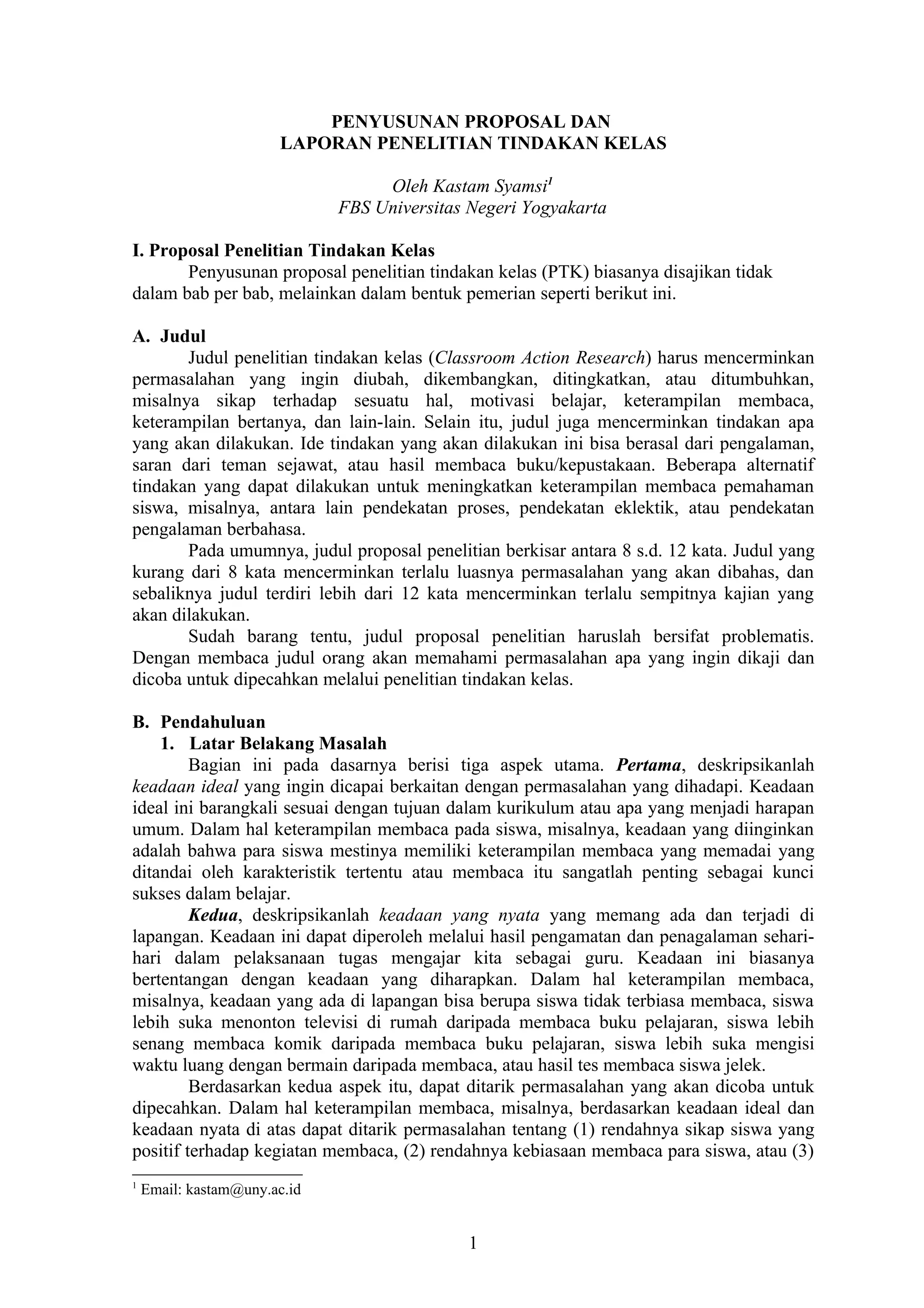 Penyusunan proposal dan laporan ptk | DOC