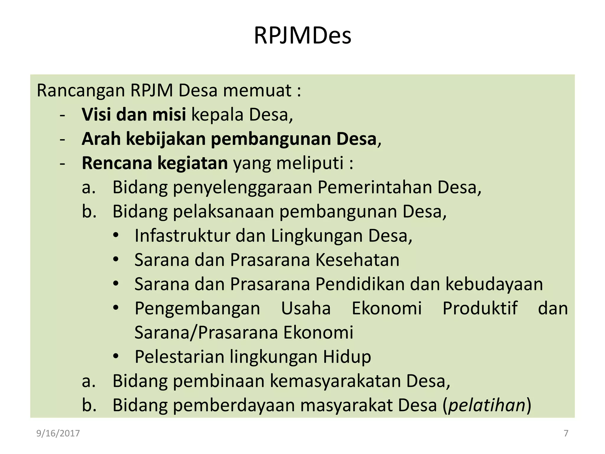Penyusunan RPJMDes dan RKPDes | PPTX