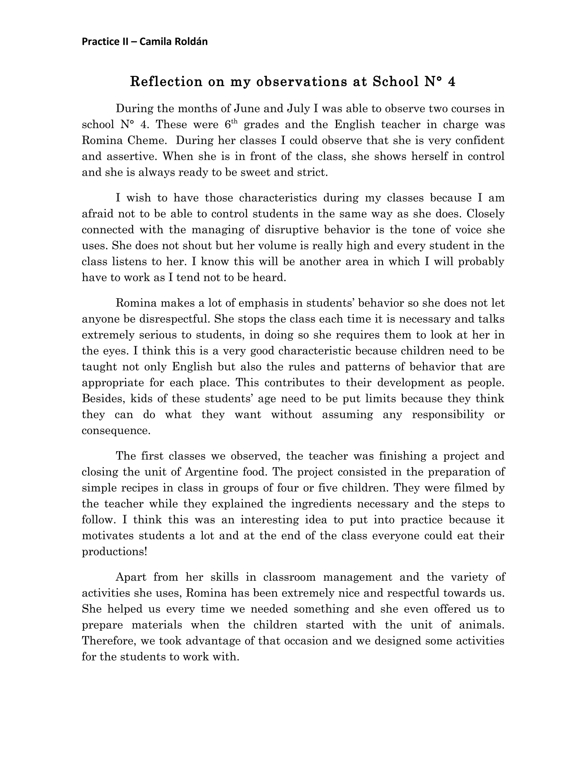 Reflection on my observations at school | DOC