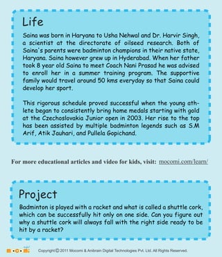 Saina Nehwal - Famous Sports People For Kids | PDF