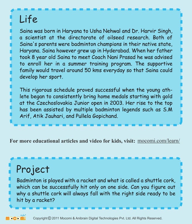 Saina Nehwal - Famous Sports People For Kids | PDF | Badminton | Sports