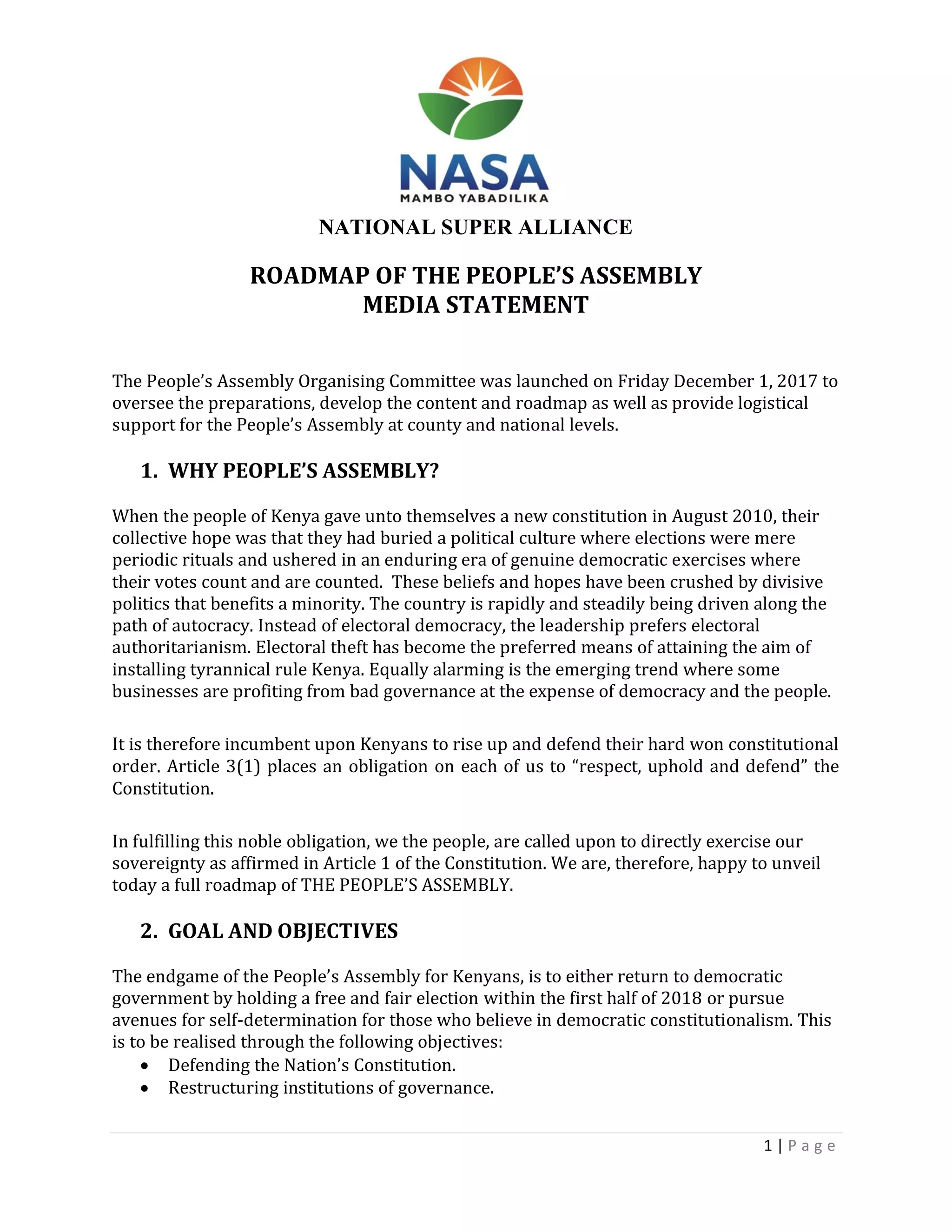 People's Assembly road map | PDF | Civic affairs | Politics