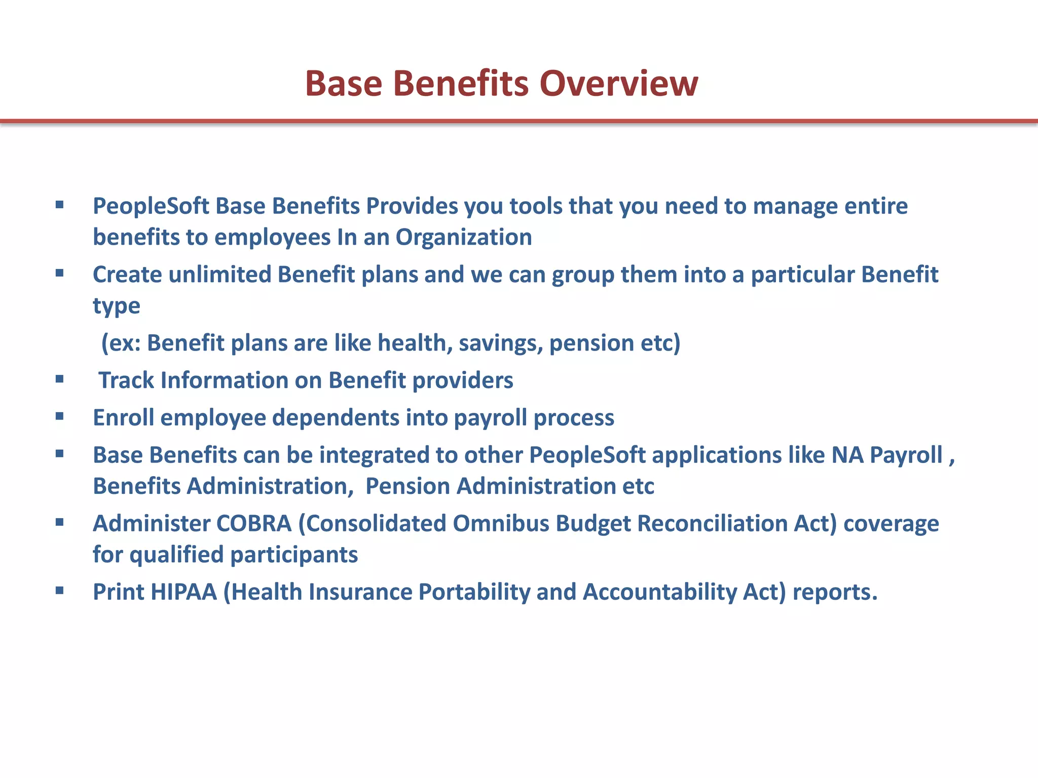 People soft base benefits | PPTX