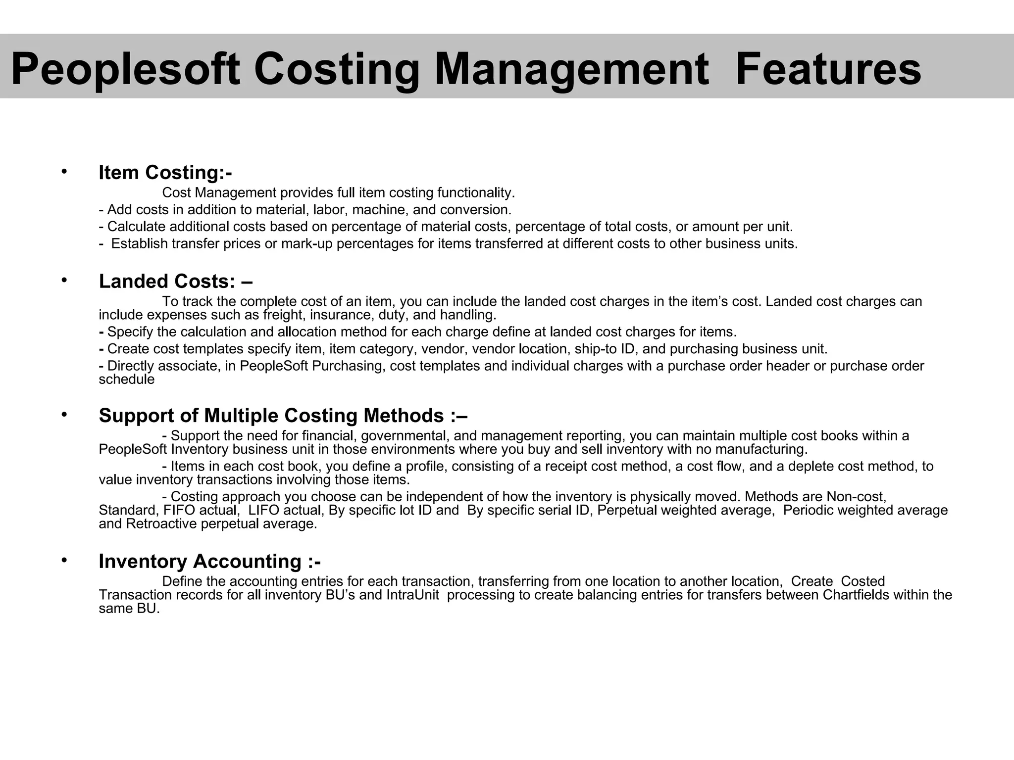 Peoplesoft Inventory Costing Version 1.1 | PPT