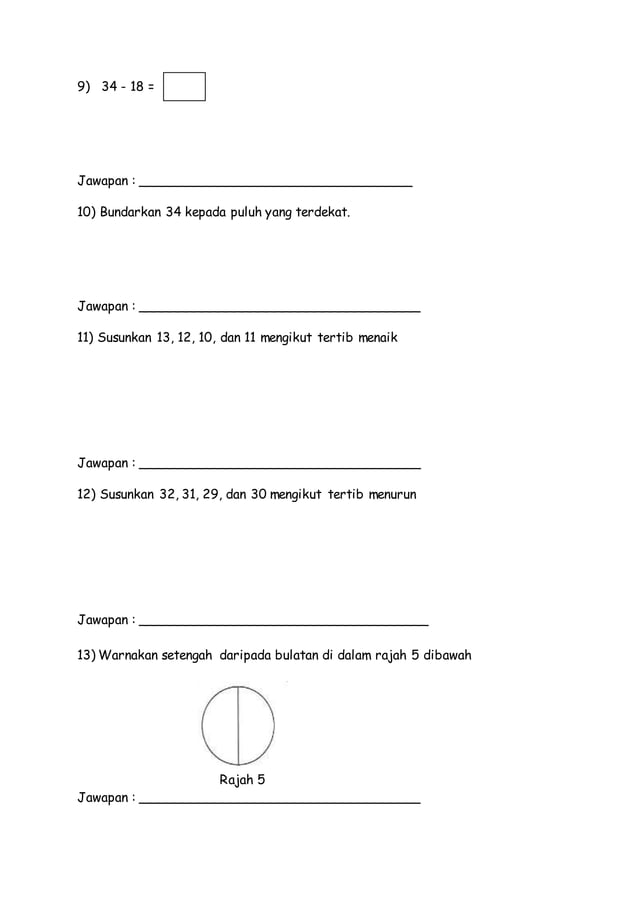 Soalan Peperiksaan Akhir Tahun Matematik Tahun 1 2015 Kertas 1 | DOCX