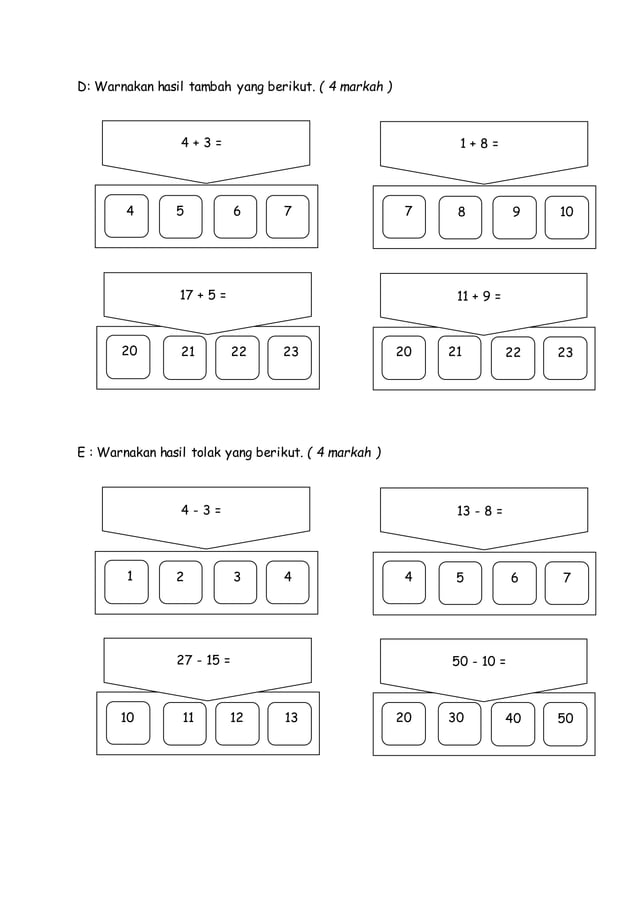 Soalan Peperiksaan Akhir Tahun Matematik Tahun 1 2015 Kertas 2 | DOCX
