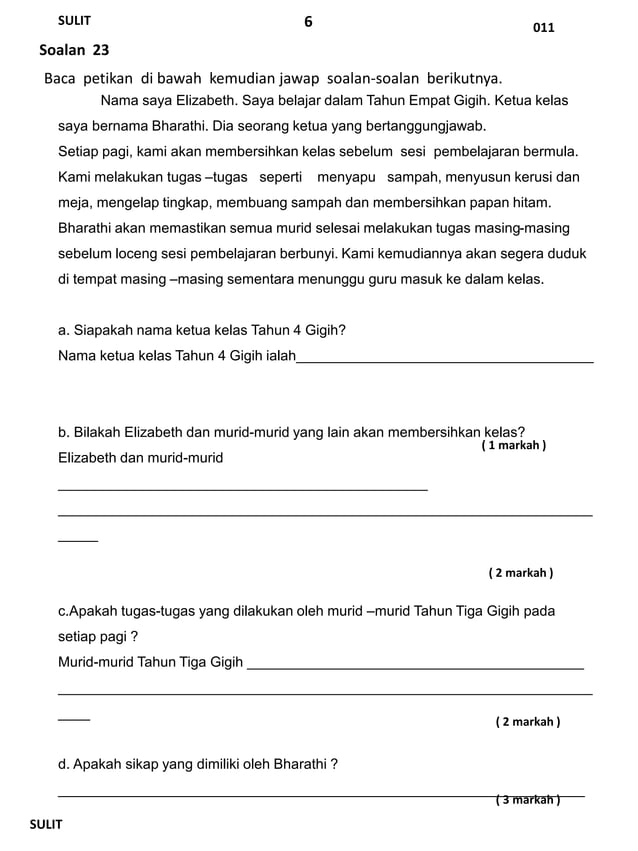 ujian bahasa melayu pemahaman tahun 4 | PPTX