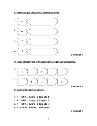 Peperiksaan pertengahan tahun matematik tahun 1 | DOC