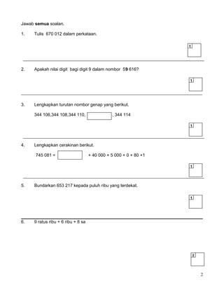 Peperiksaan pertengahan tahun matematik tahun 5 kertas 2 | DOC
