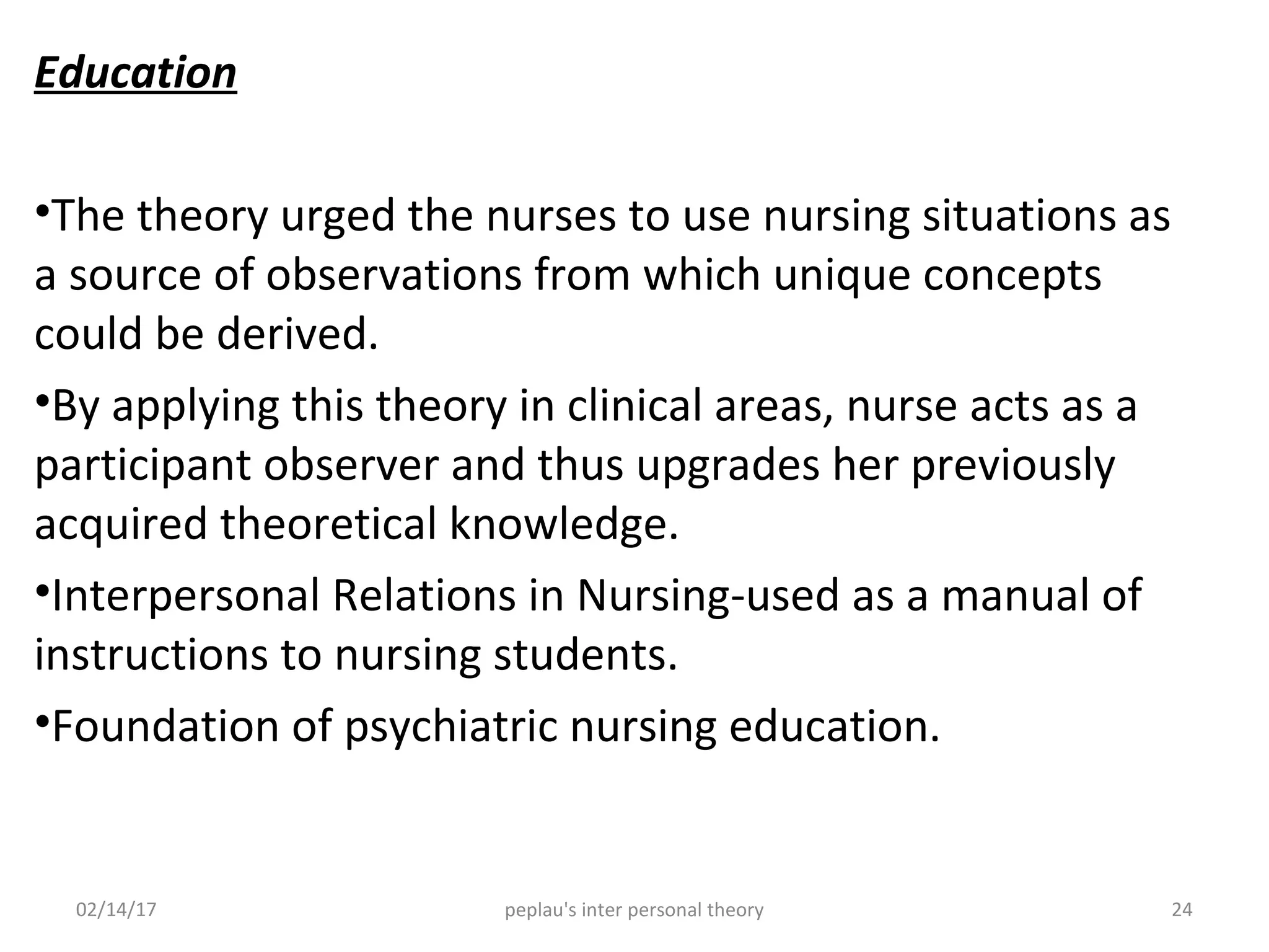 Peplau’s interpersonal relations theory | PPT