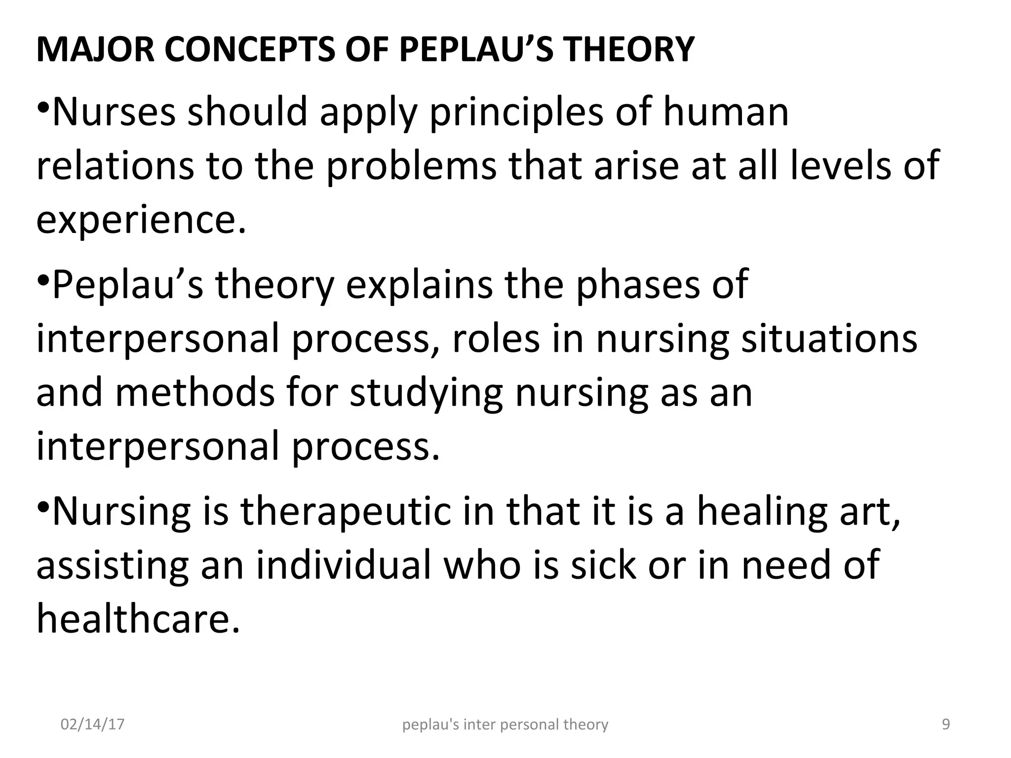 Peplau’s interpersonal relations theory | PPT