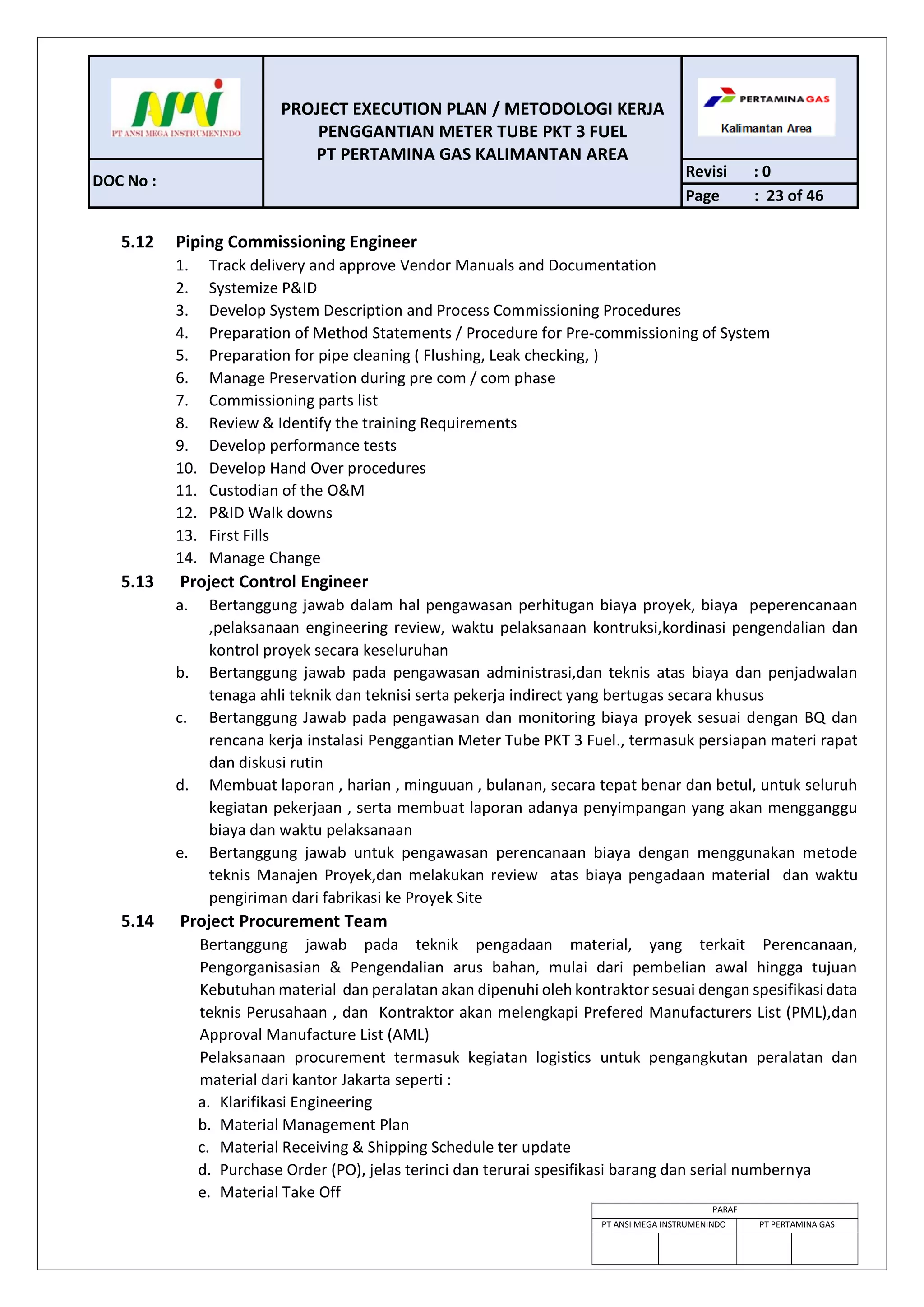 Metodologi Kerja Project Penggantian Meter Tube | PDF