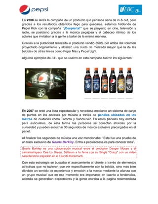 Campañas BTL de Pepsi a través del tiempo | DOCX