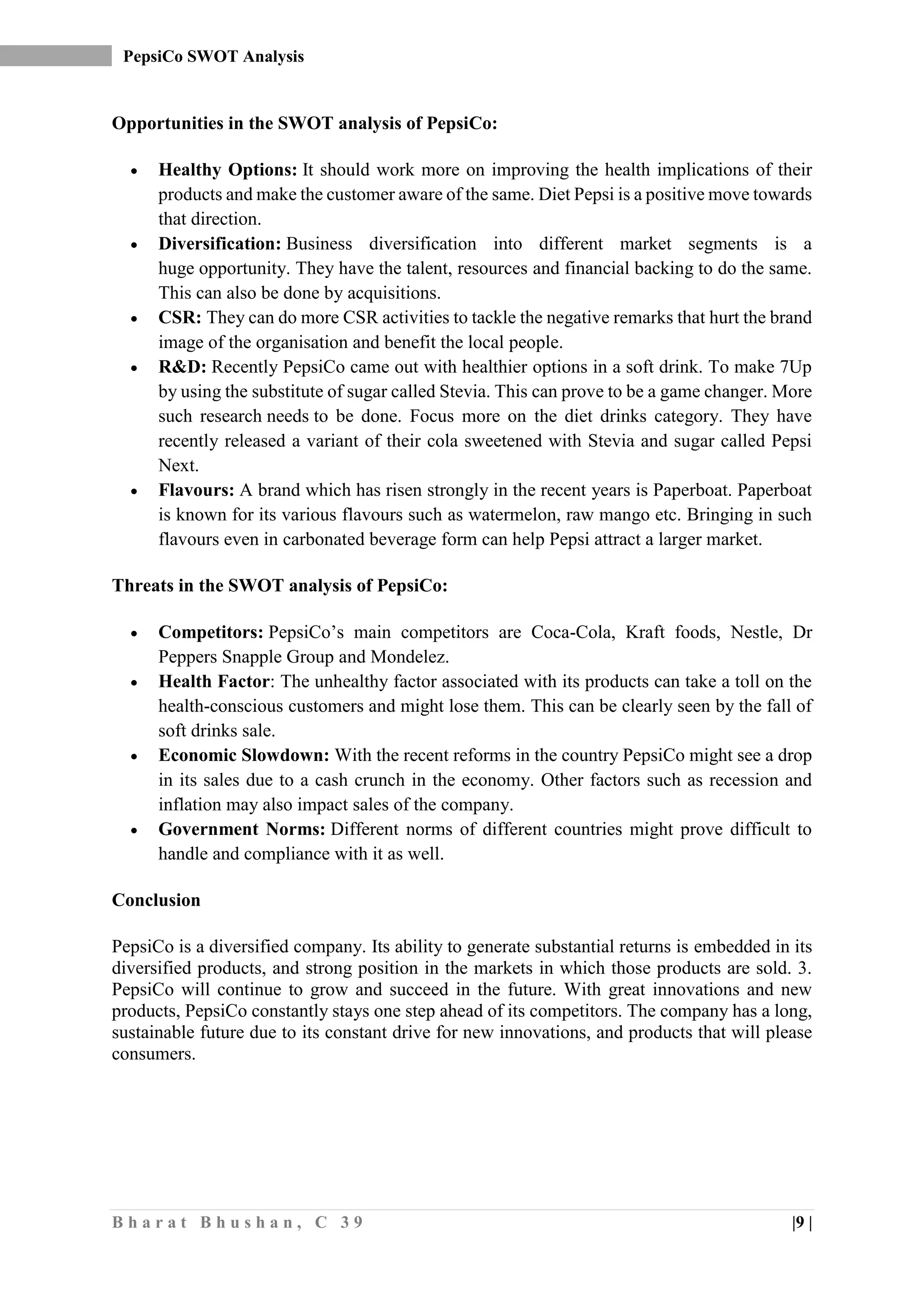 Research Paper on PepsiCo's Future Challenges | PDF