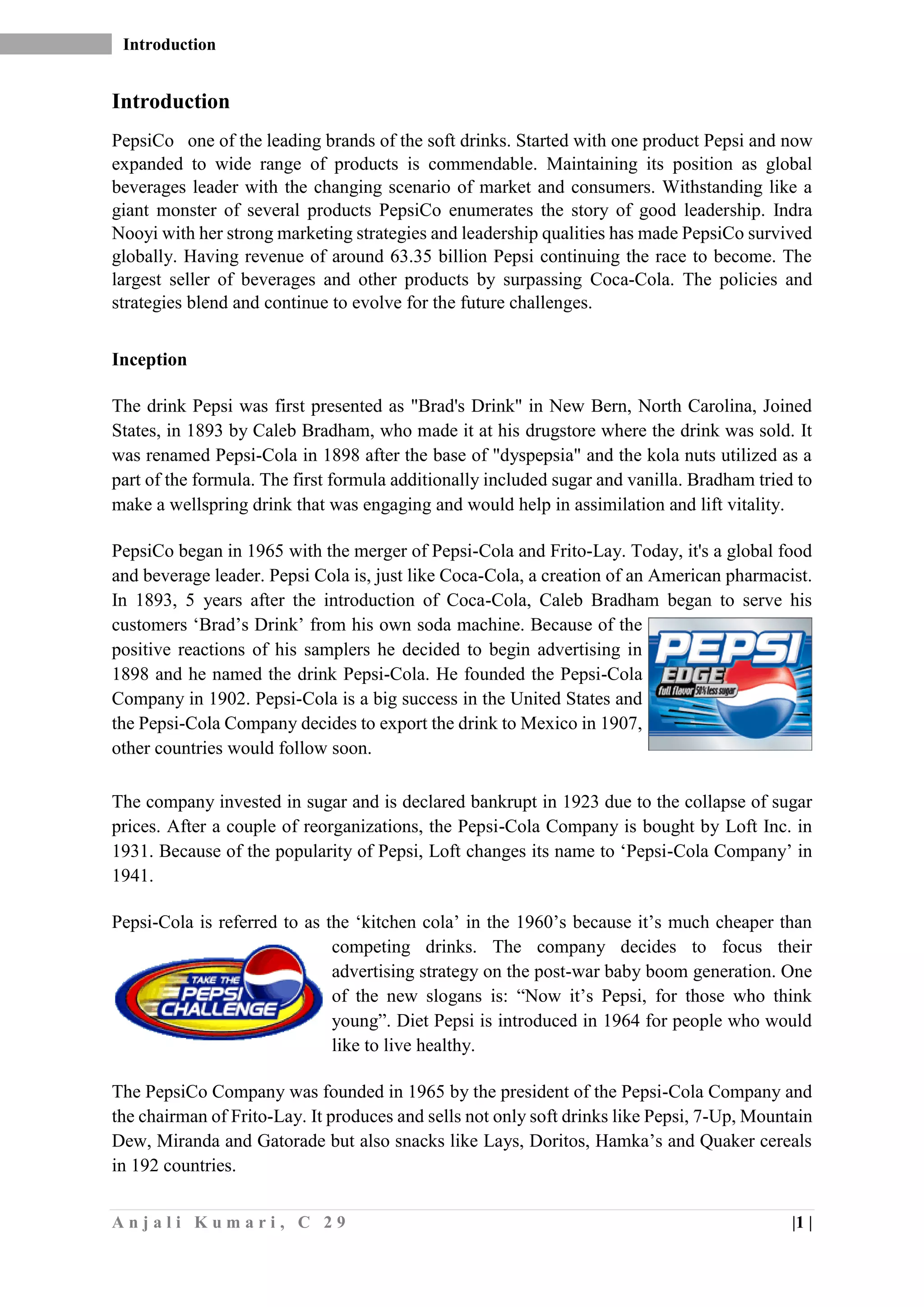 Research Paper on PepsiCo's Future Challenges | PDF