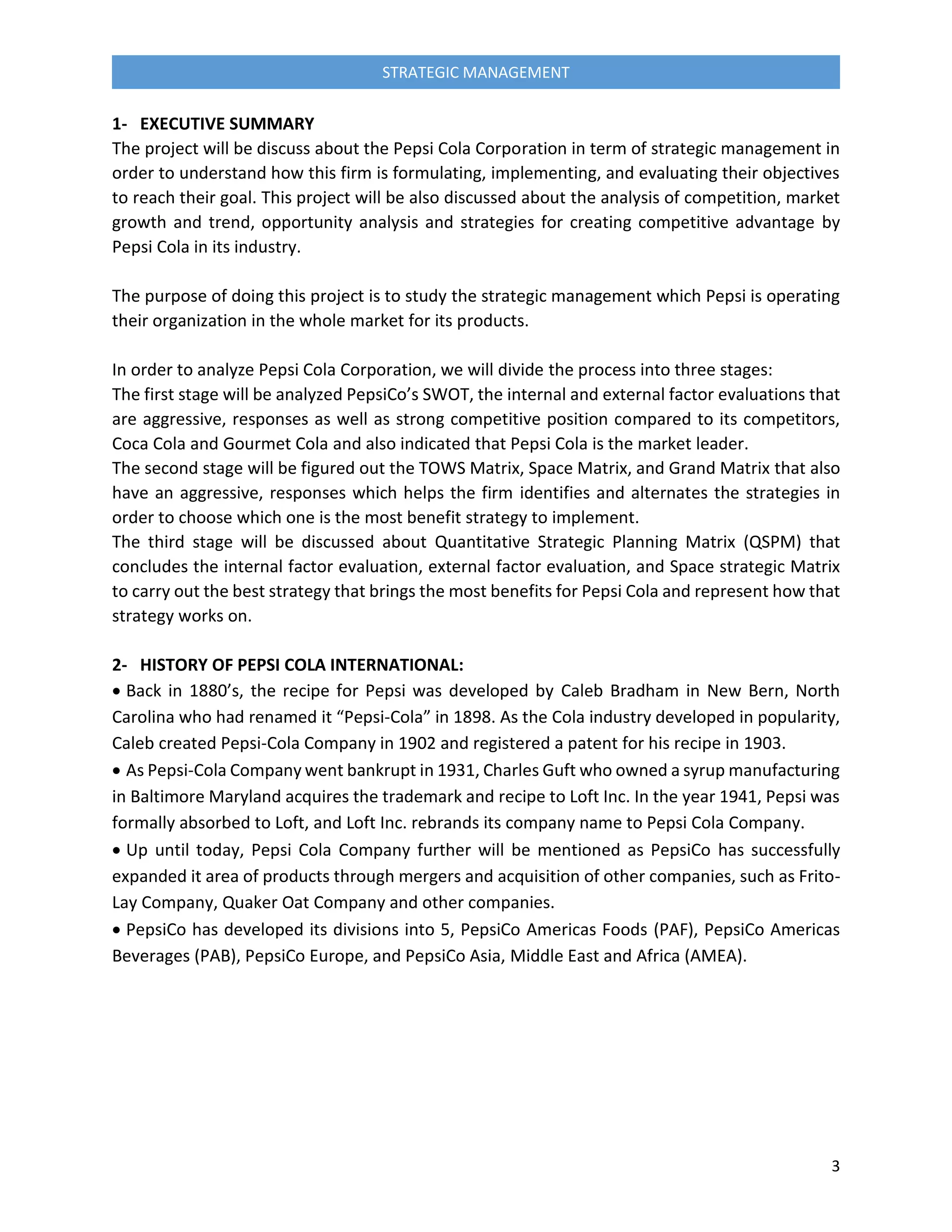 Pepsico corporation strategic mnt report | PDF