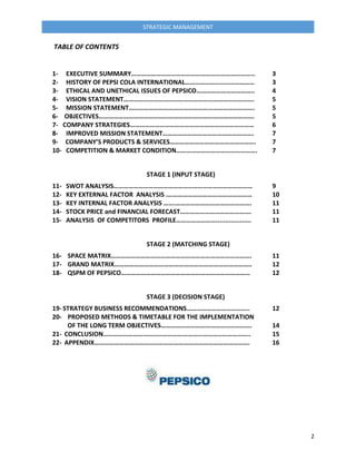 Pepsico corporation strategic mnt report | PDF