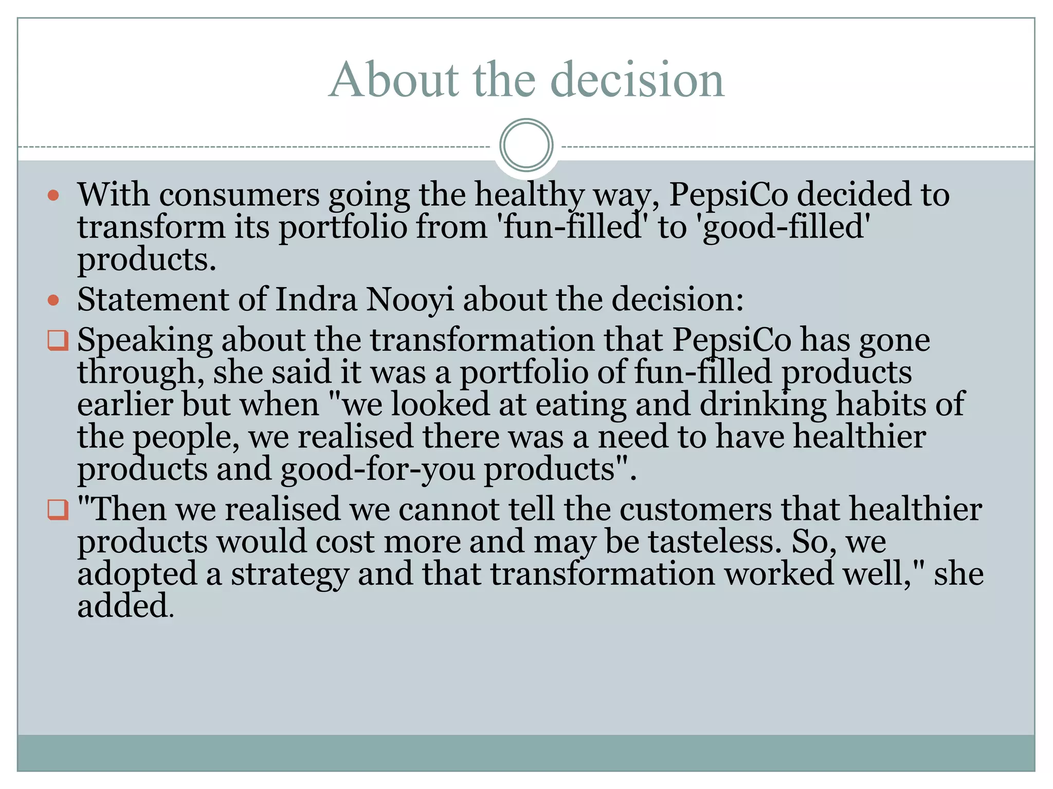 Pepsico product portfolio transformation | PPTX