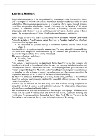 Customer Service in Distribution Network of Pepsico under Varun ...