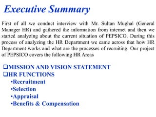 Pepsi Co Pakistan Human Resource Management Department | PPTX