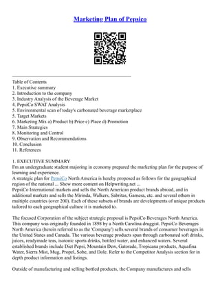 Pepsi Marketing Plan. | PDF