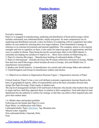 Pepsi Project Report | PDF